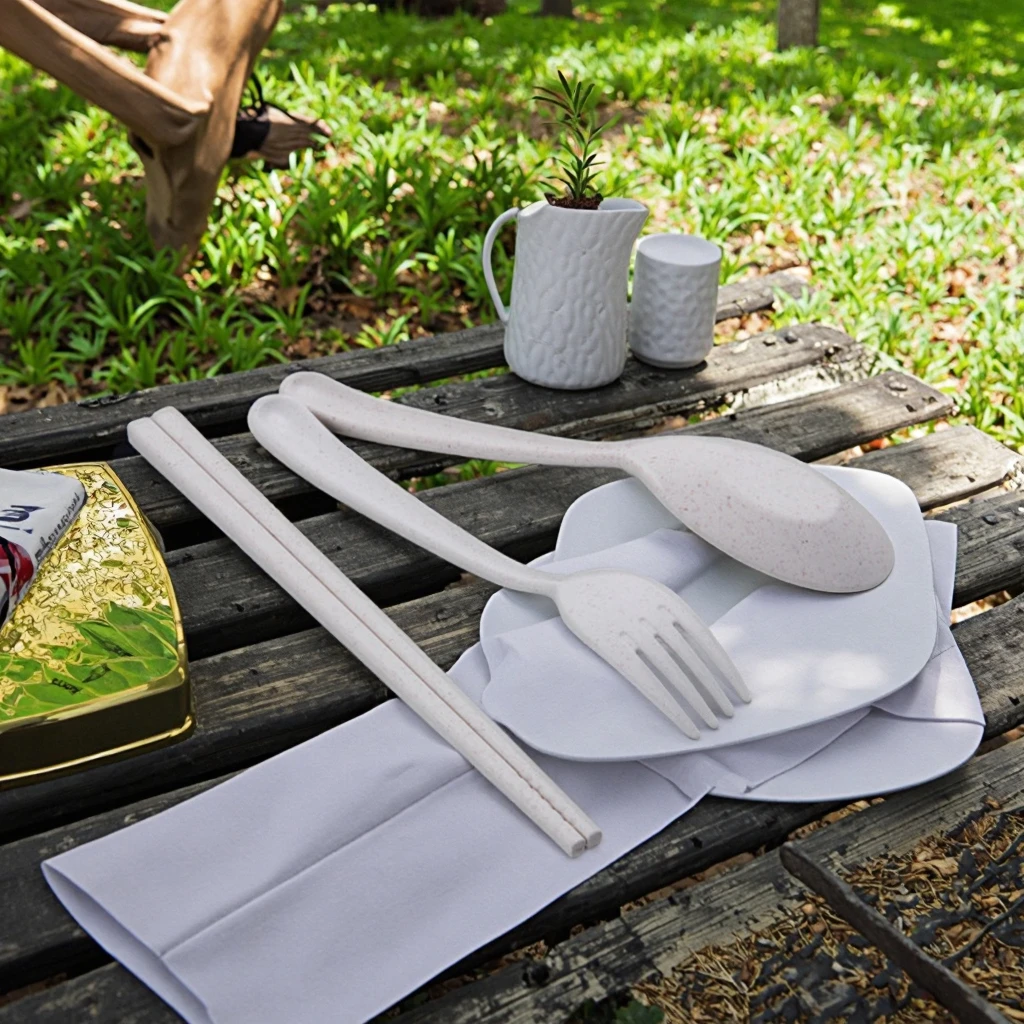 Portable 3-piece Europe Style Cutlery Set Student Outdoor Wheat Straw ...