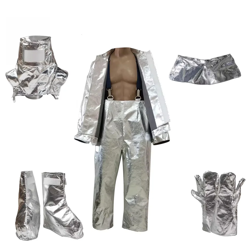 Silver 1000 degree fireman heat insulation suit fire retardant clothing ...