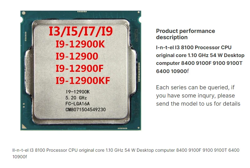Factory Hot Selling Cpu Core I3 I5 I7 I9 Processor Original New Cpu I3-8100 I3-8300 I3-8350k I3 ...