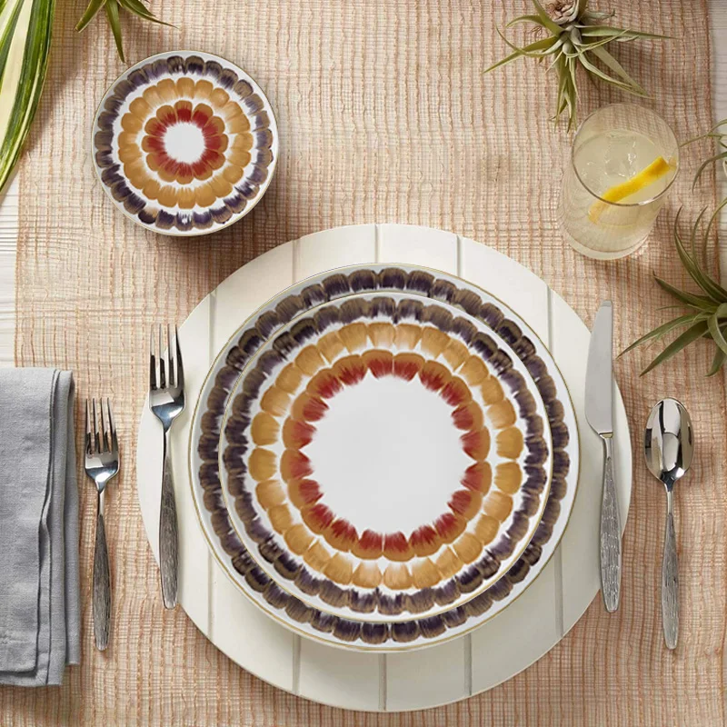 Color Dinner Set Western Customized Ceramic Logo Style Modern Technique ...
