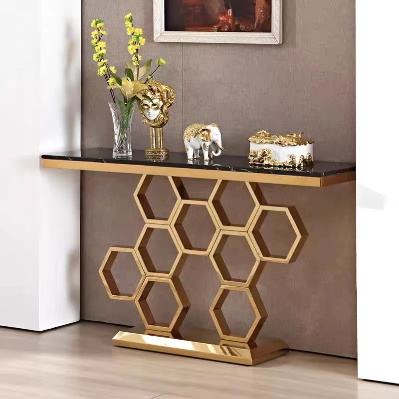 Modern Home Furniture Corridor Tables Marble Table Top Gold Metal Legs ...