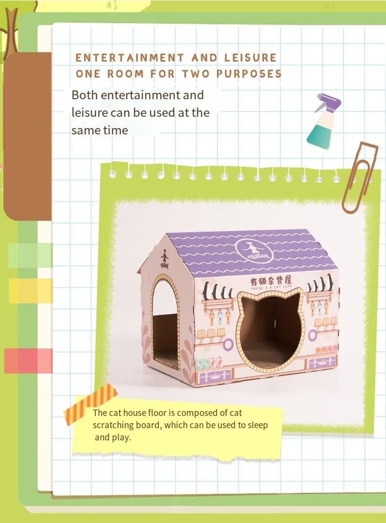 Corrugated Paper Cat Scraper Cardboard House Shape Cat Nest Scratch Pad ...