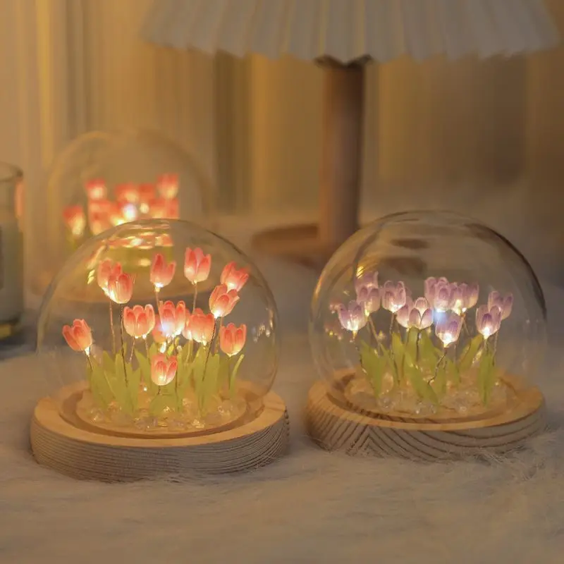 Handmade Tulip Night Light Flower Lamp Diy Cute Lights Bedside Ornament Home Decor Exquisite ...