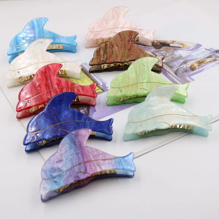 Hot Transparent Marble Leopard Dolphin Hair Claw No Break Cellulose ...