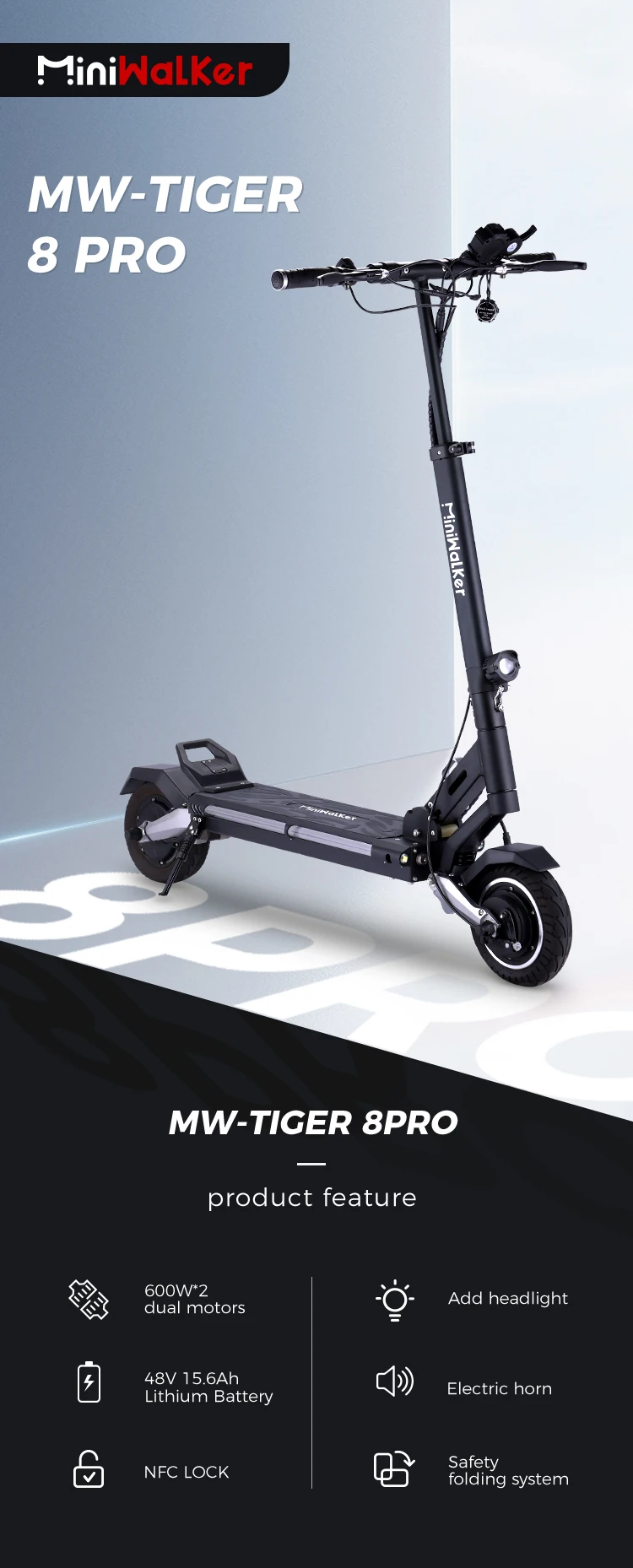 Tiger 8 Tiger 8 Pro 600watt Double Motor Adult Foldable Electric ...