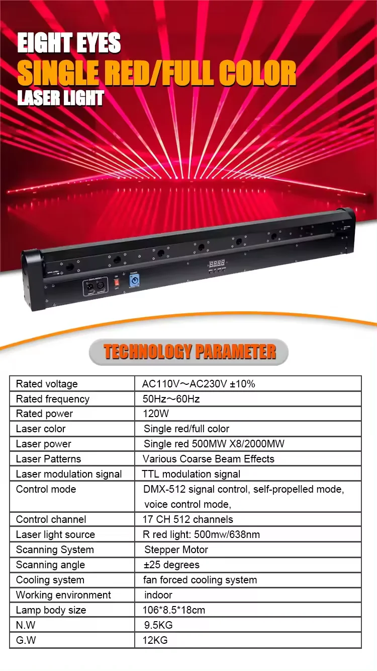 8 Eyes Dmx Controlled Moving Head Laser Light - Red Green Blue Beam