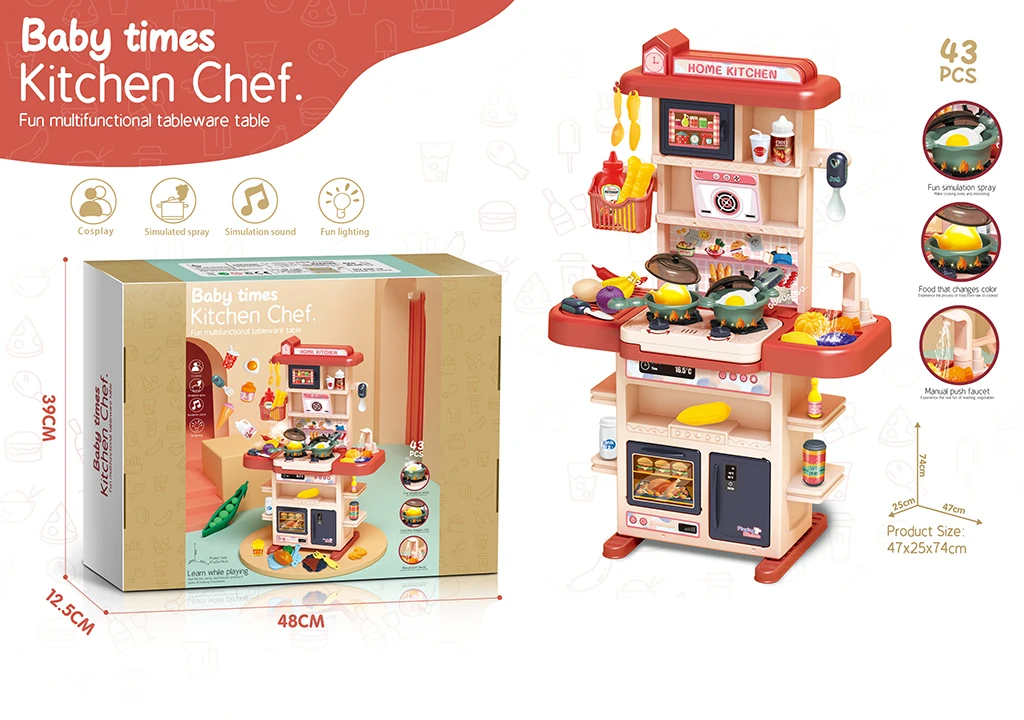 Kitchen Kids Toys Sets Pretend Spray Games 43pcs Mini Kitchen Toys Kids ...