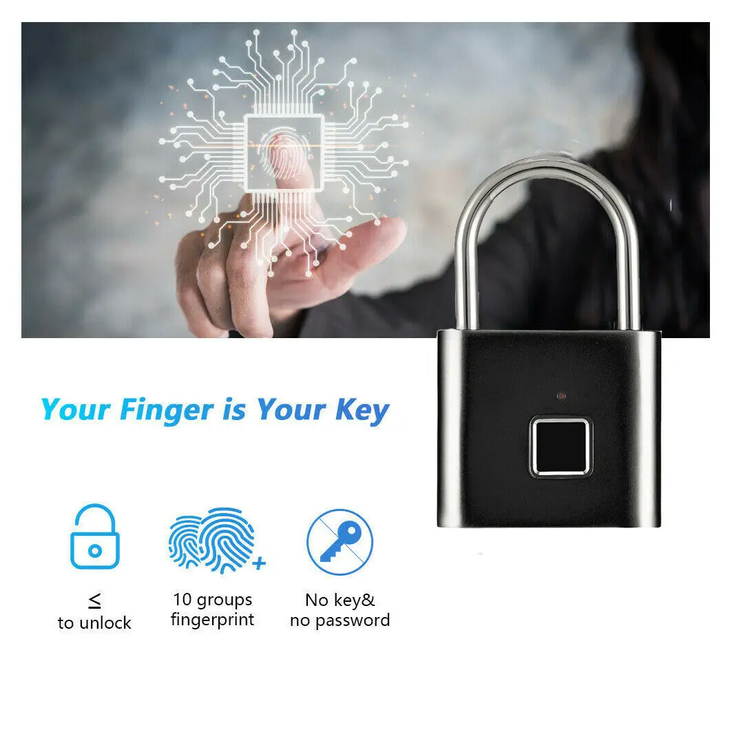 Waterproof Fingerprint Smart Lock Keyless Padlock Door Box Bag Suitcase ...