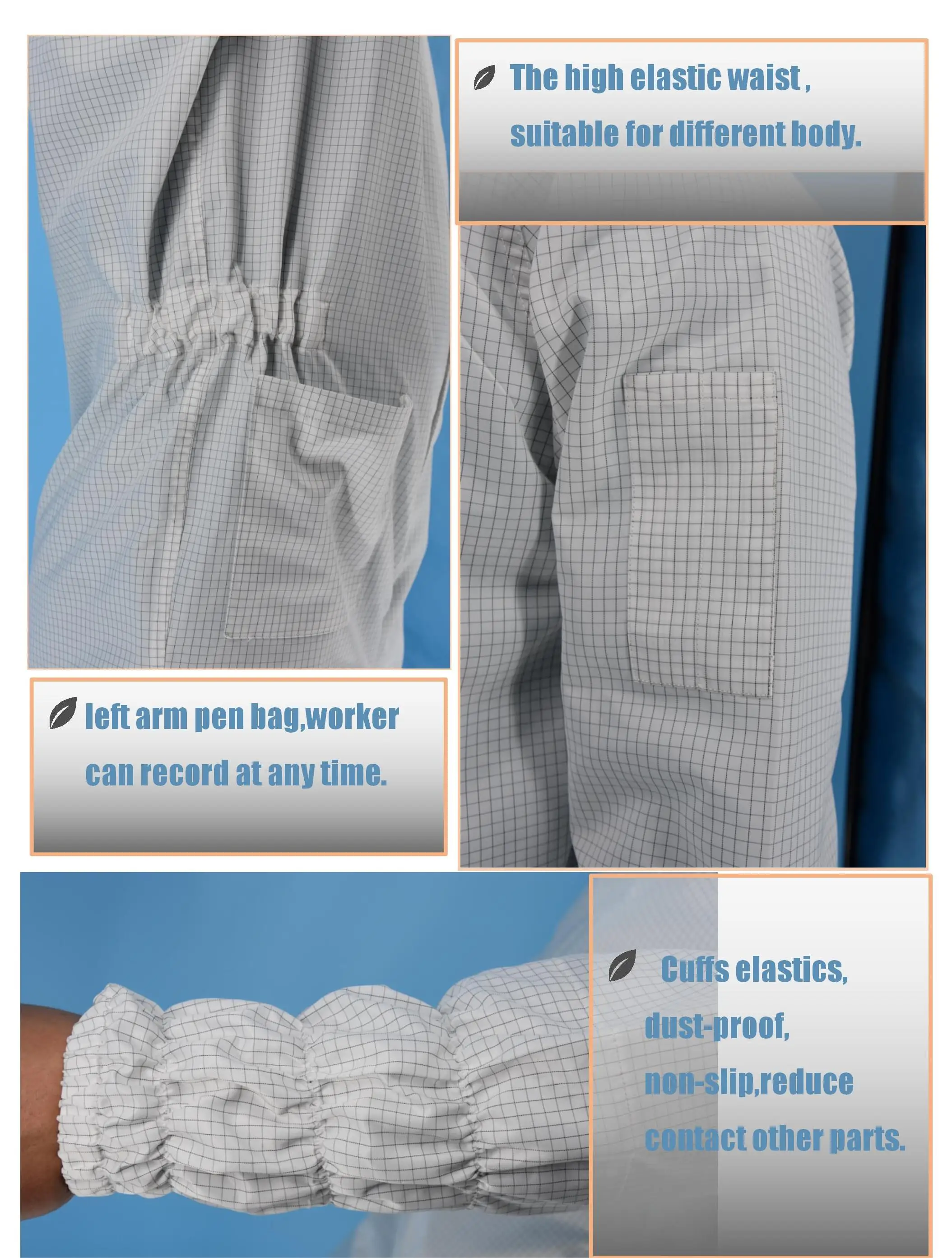 Esd Grid White Cleanroom Antistatic Big Pockets Shawl Hat Work Clothes ...