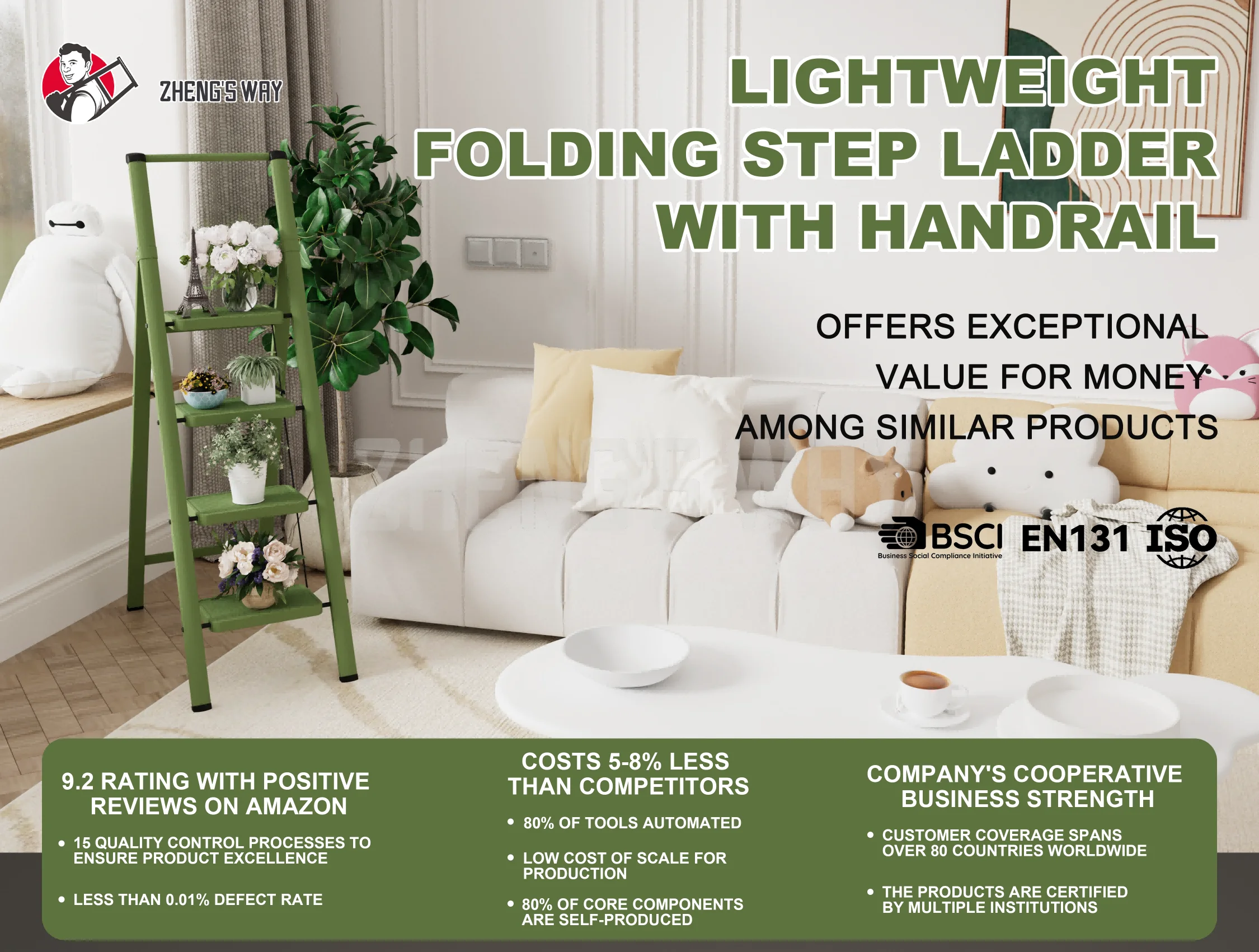 Swedish Ladder Modern 5-Step Portable Household Folding Steel Ladder ...