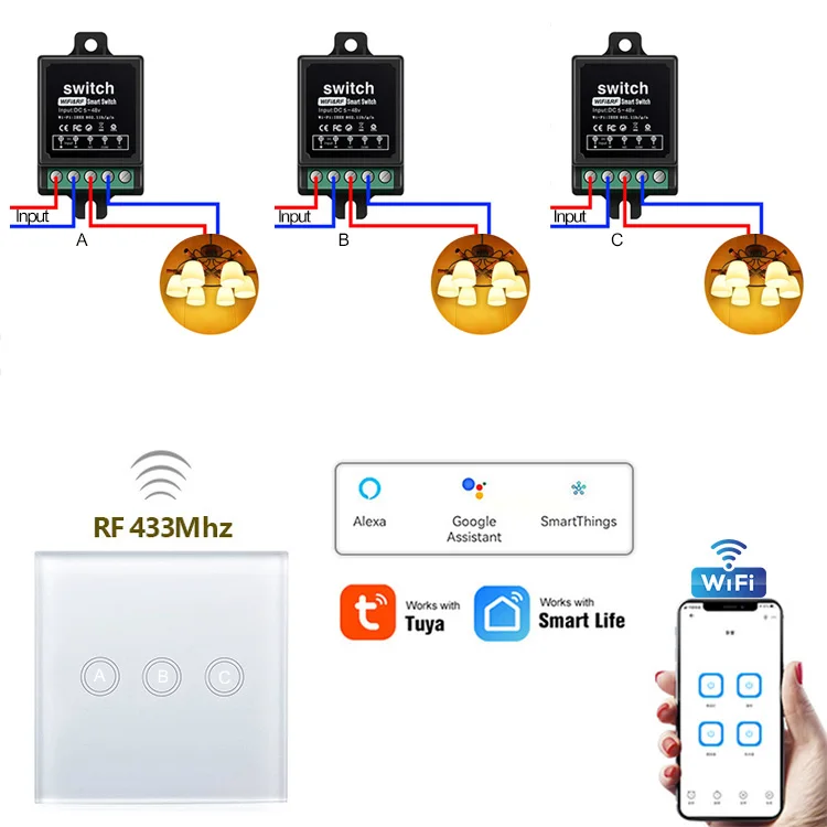 Customized Wifi Rf 433 Remote Control Switch 12v Wireless