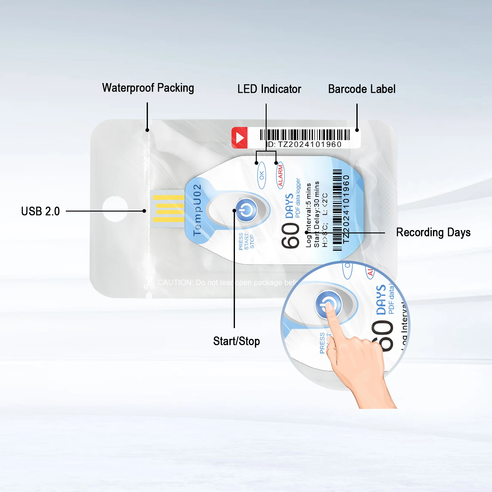 Tempu02 Disposable USB Temperature Data Logger for Fruit Storage