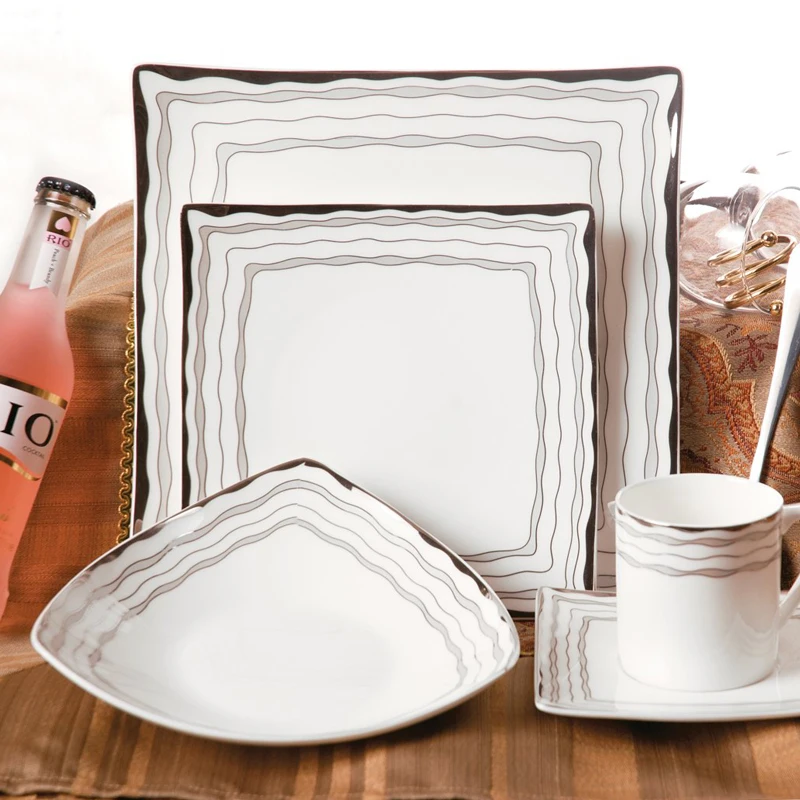 Bone China Square Dinnerware Set Decal Patterns Kitchen Plate Sets With ...