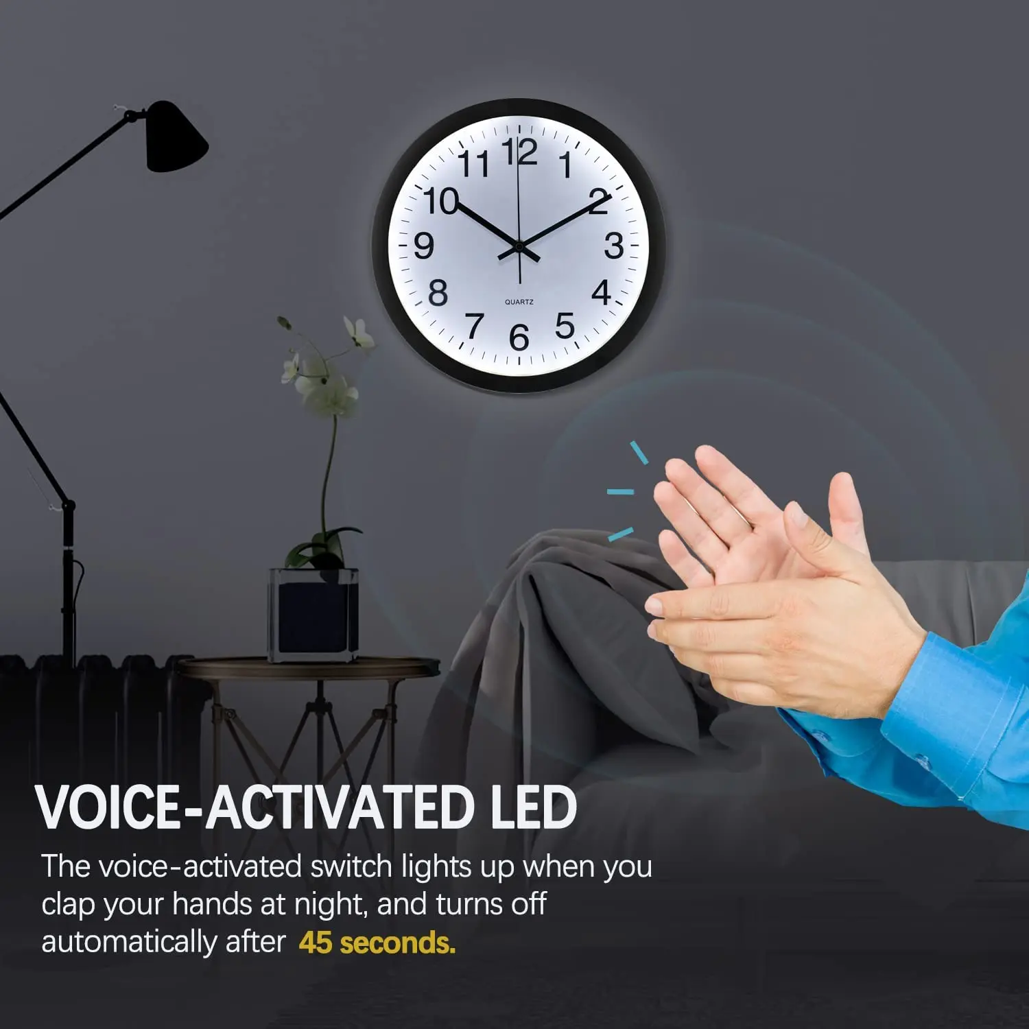 Glow in the Dark Clock - Silent LED Smart Sensor Wall Clock