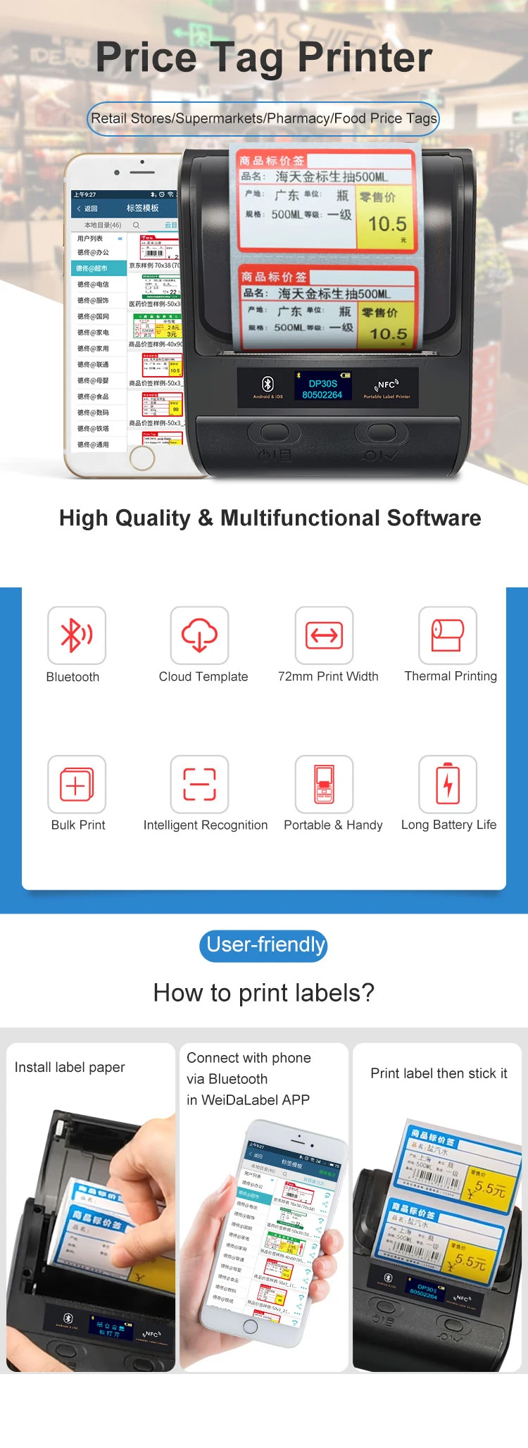 2024 Smart Bottle Label Printer - Portable Thermal Mini Printer