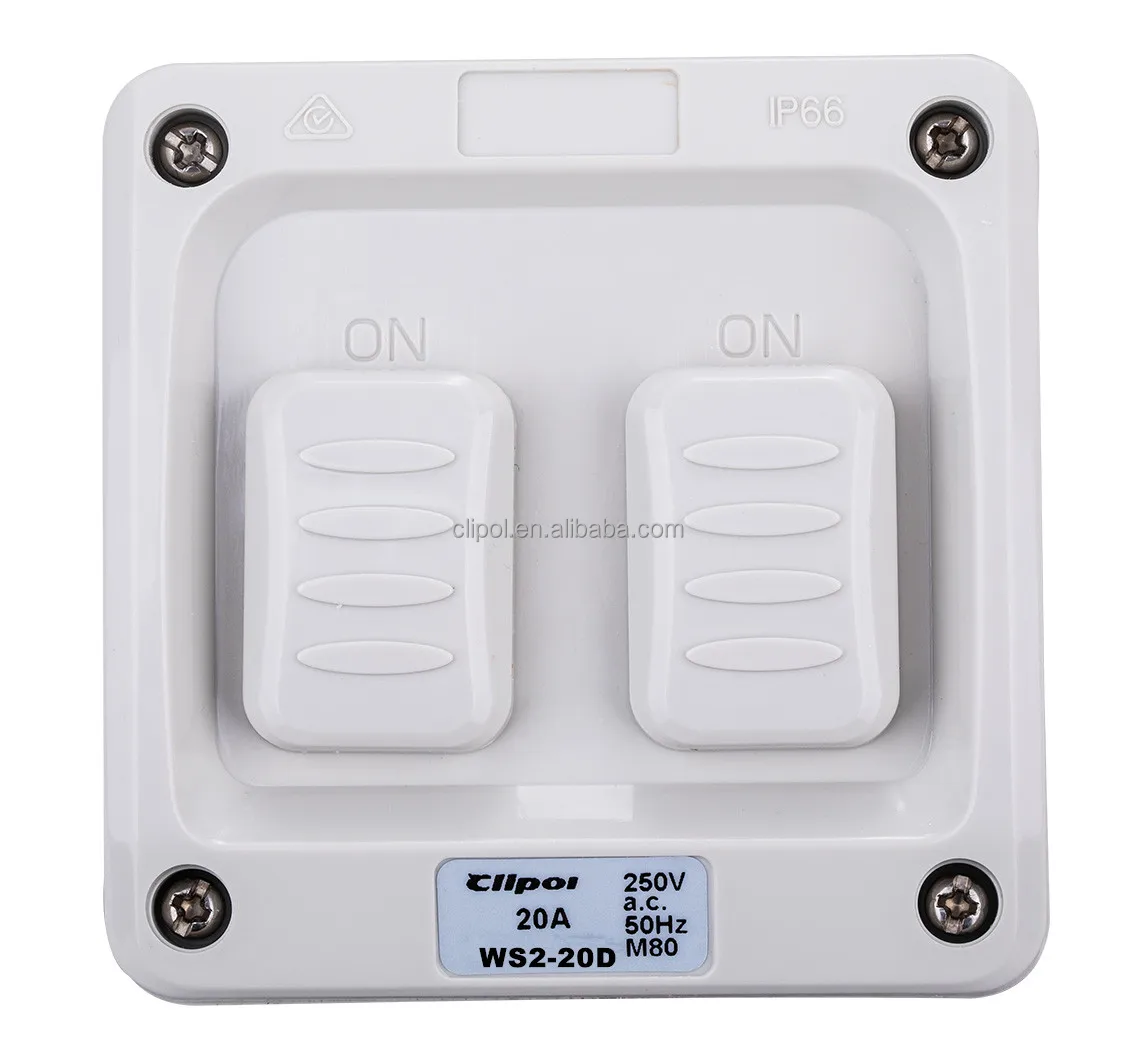 Australia Ip66 Weatherproof Push Button Switch Two Gang Outdoor Double Disconnect Light Switch ...