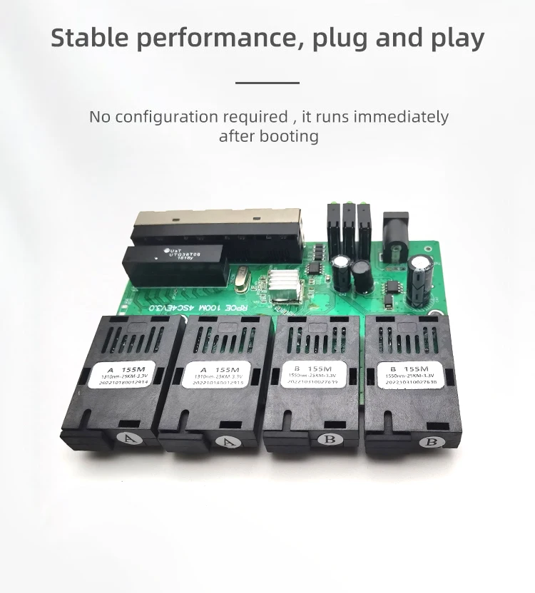4 Fiber Ports 4 LAN Ports 10/100M Ethernet Optical Fiber PCBA Board ...