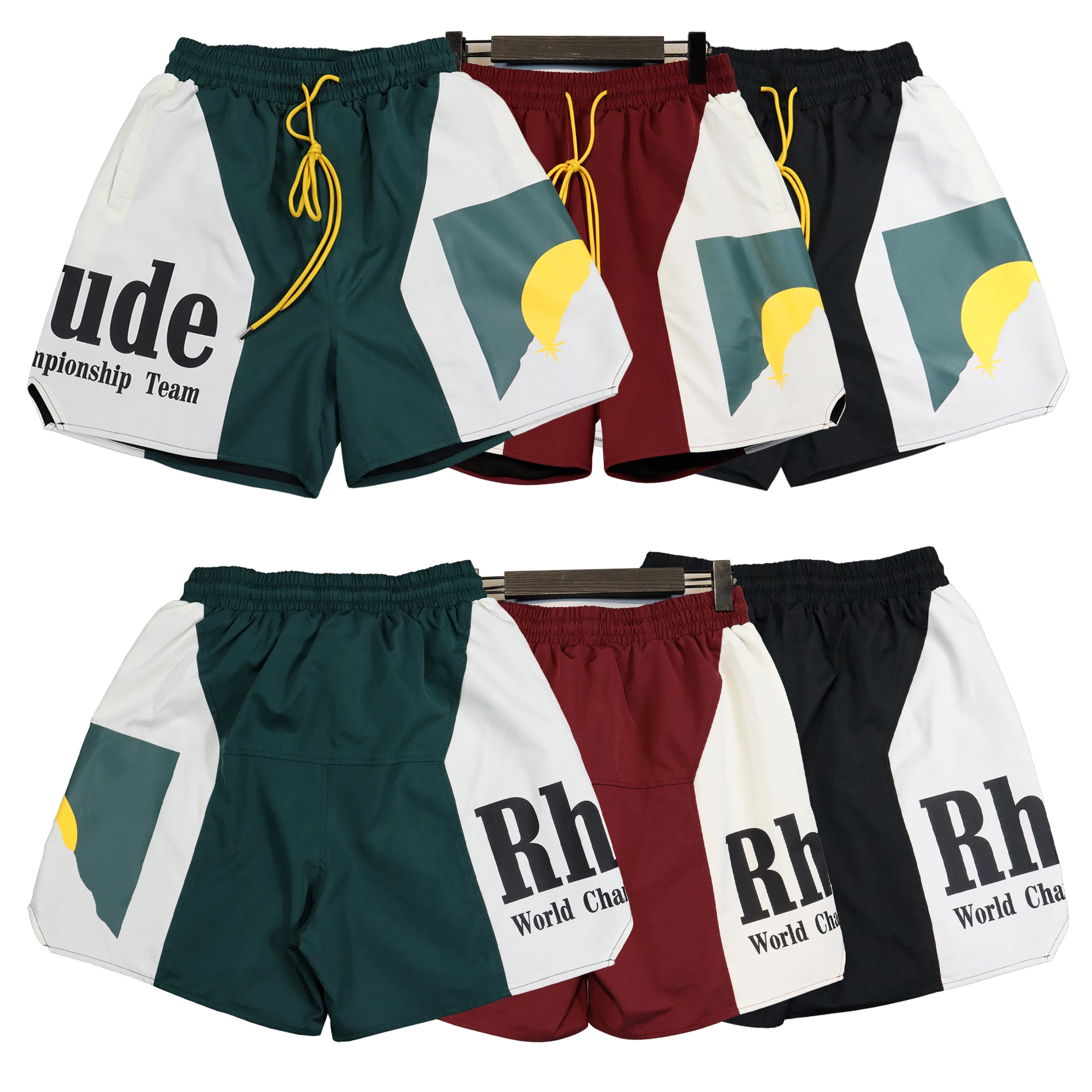 Rhude Panel Logo Short Sunset Lettering Color Blocking Shorts Boys ...