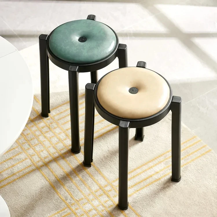 Plastic Round Stool Leather Upholstered Scratch Stool Durable Backless ...