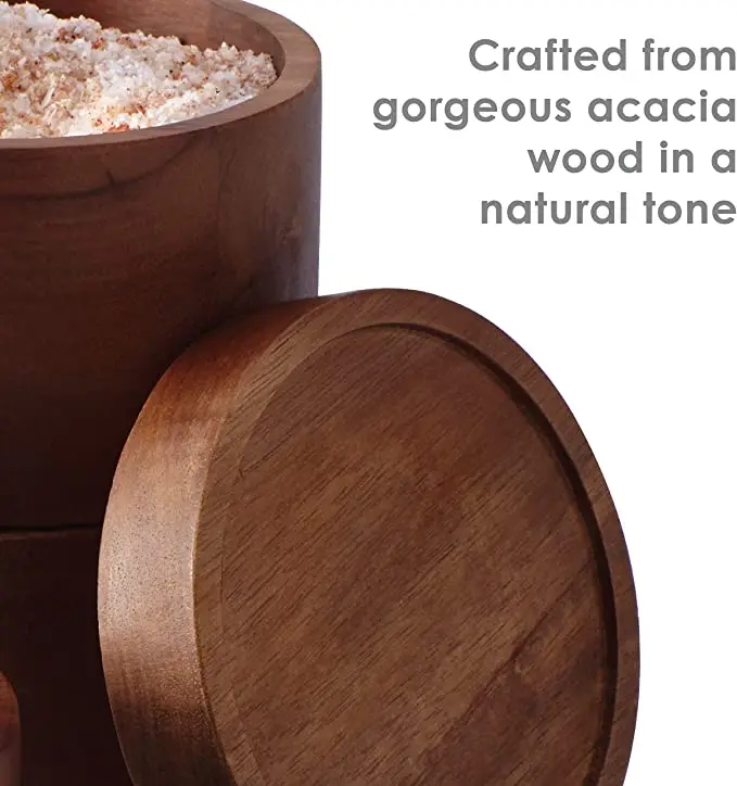 Acacia Salt Cellar Wood Salt Box & Spice Box With Swivel Cover Salt ...