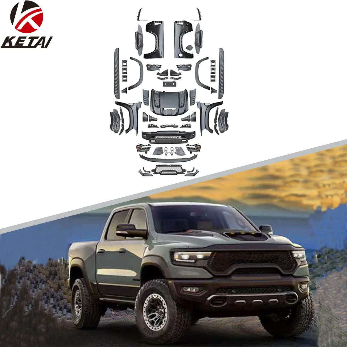 Car body kit Front bumper Dodge RAM 1500 Upgrade TRX T-Rex Kit body kit ...