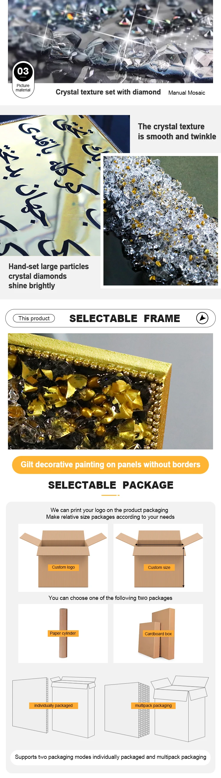 Muslim Islamic Calligraphy Wall Art Works MDF Diamond Painting Arab ...