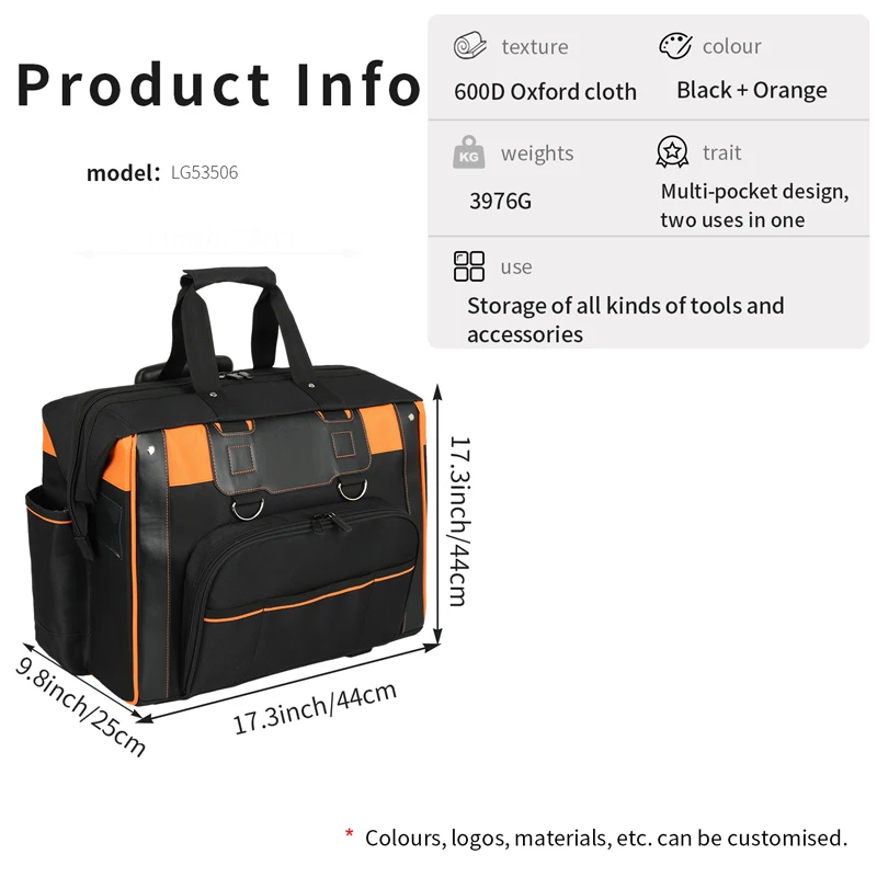 Portable Polyester Pull Rod Tote Trolly Tool Storage Bag With Wheels ...