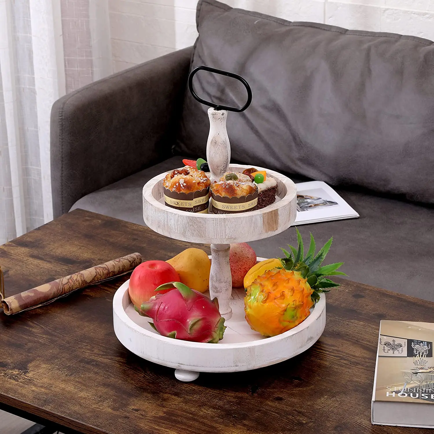 Tier Tray Rustic Cake Stand Farmhouse Kitchen Decor Centerpiece ...