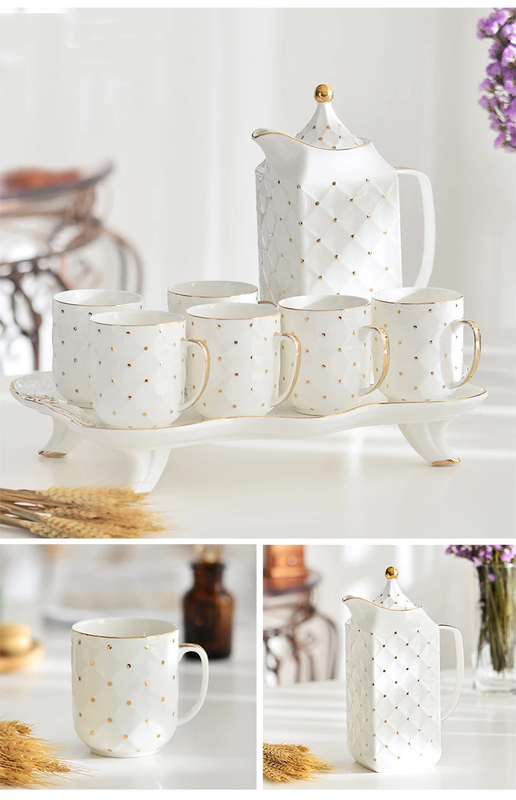 2021 New Luxury Gold Rim 8pcs Porcelain Coffee Tea Sets