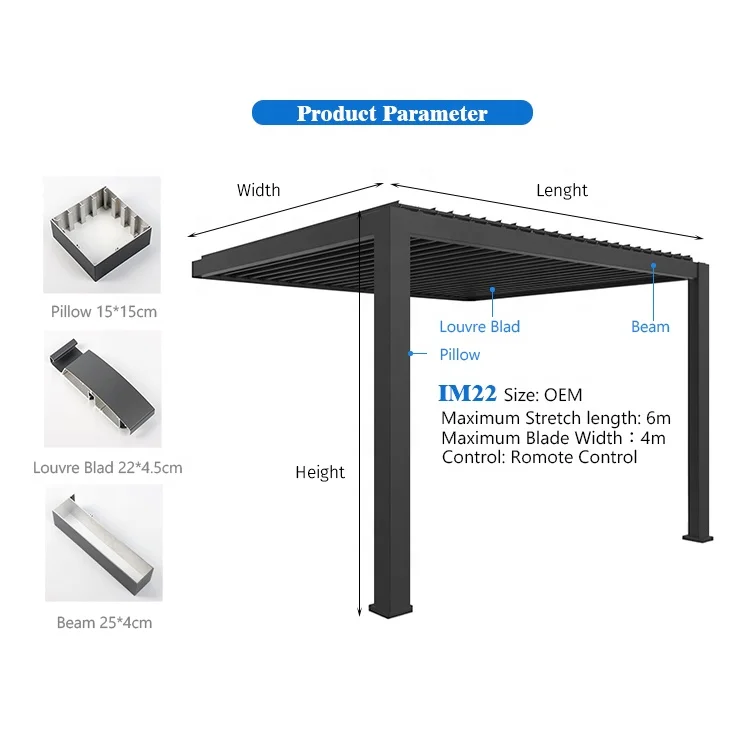 Aluminum motorized carport gazebo bioclimatic garden car parking ...
