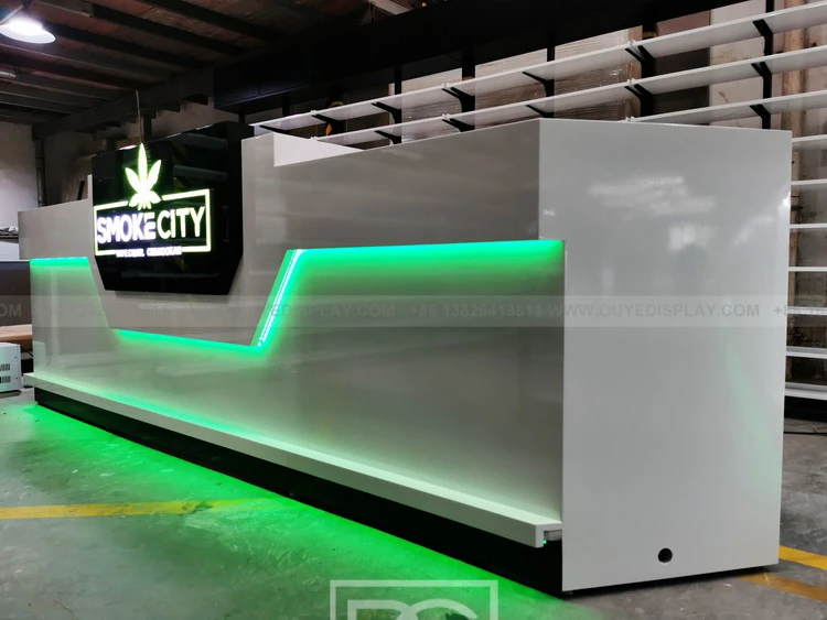LED Strip Baseboard Dispensary Counters Design for Tobacco Shops