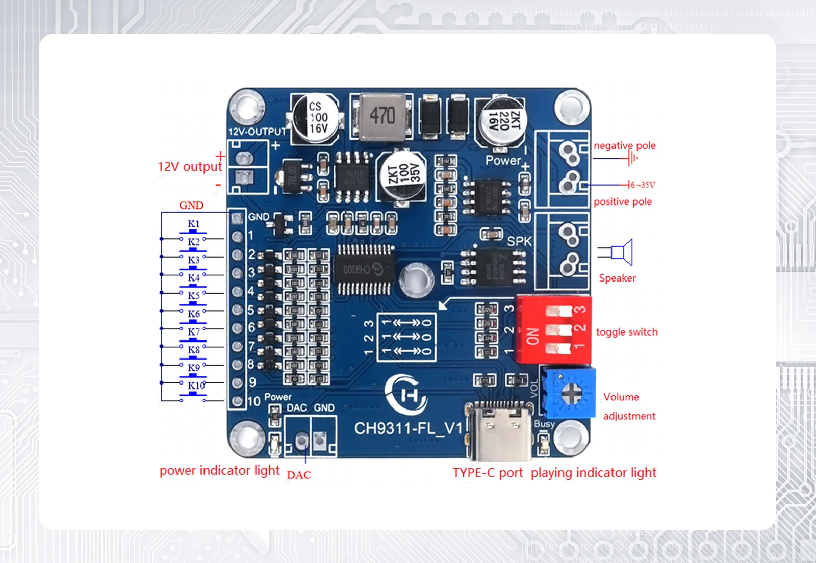 20W Voice Playback Module - USB Downloadable MP3 Music Player