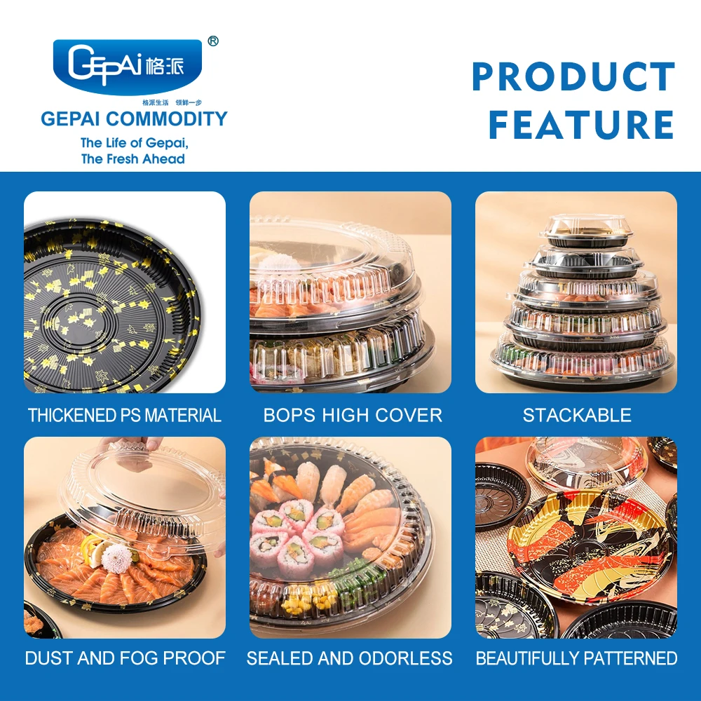 Disposable Round Plastic Sushi Tray Food Container BOPS Lid with PS ...