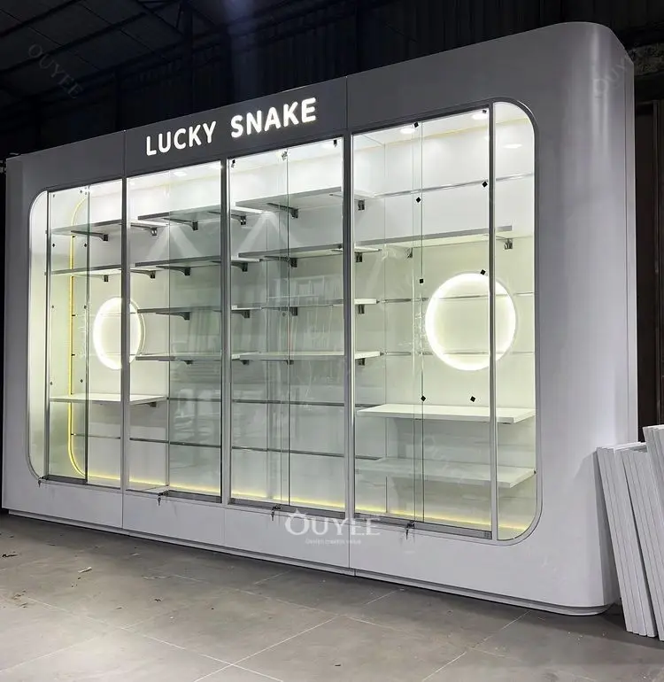 Custom Tobacco Store Cigar Showcase Double Glass Display Cabinet Tall ...