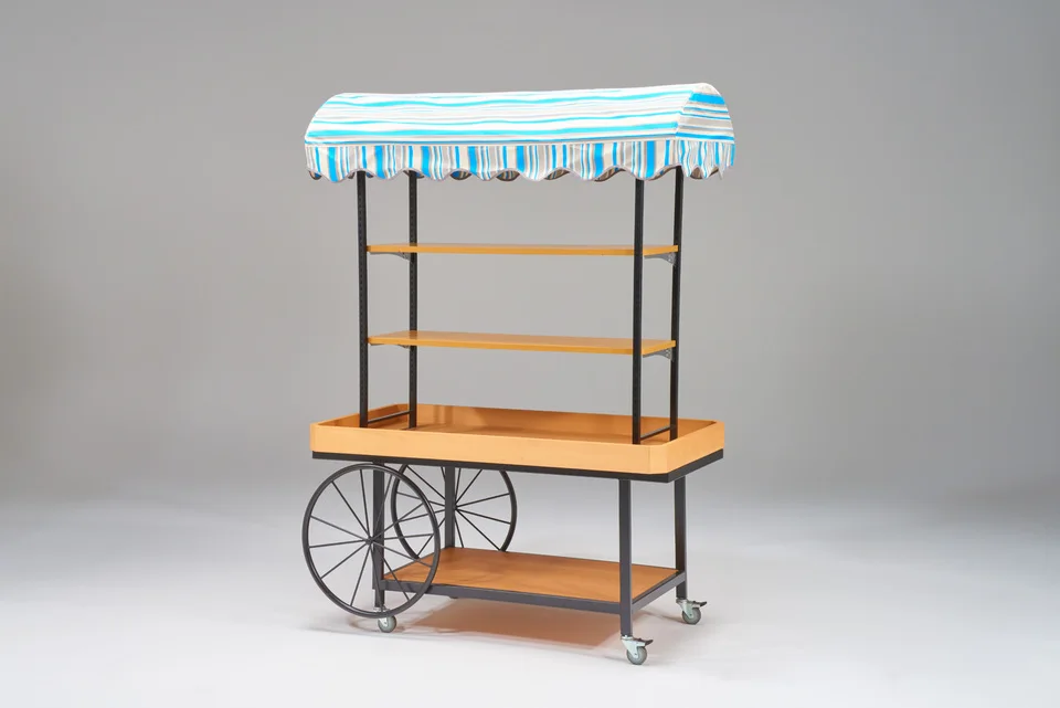 Custom Mobile Cart Coffee Stall with Wheels - Wood & Metal Display