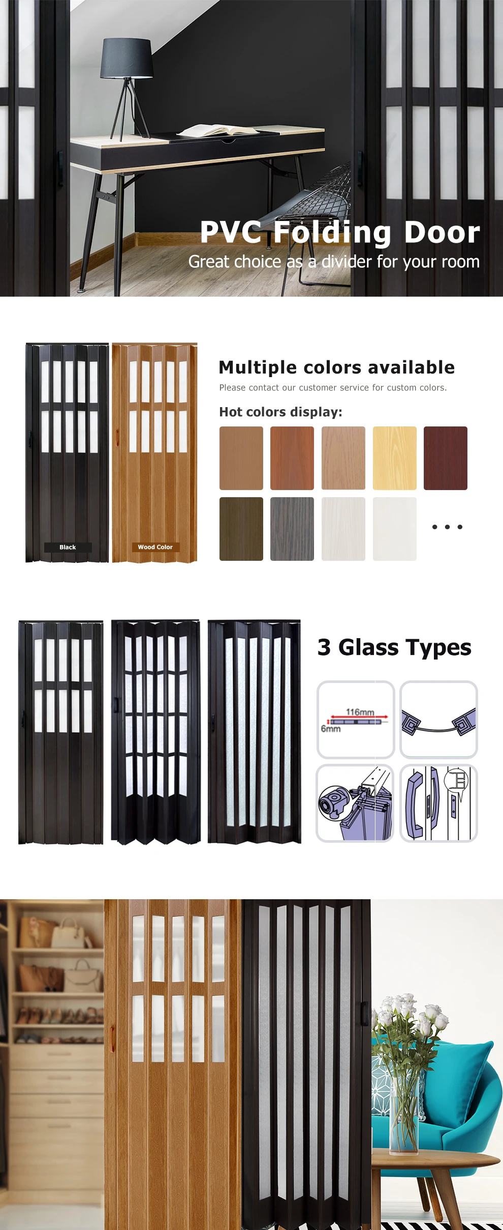 China Manufacturer Bathrooms Pvc Sliding Accordion Doors Folding ...