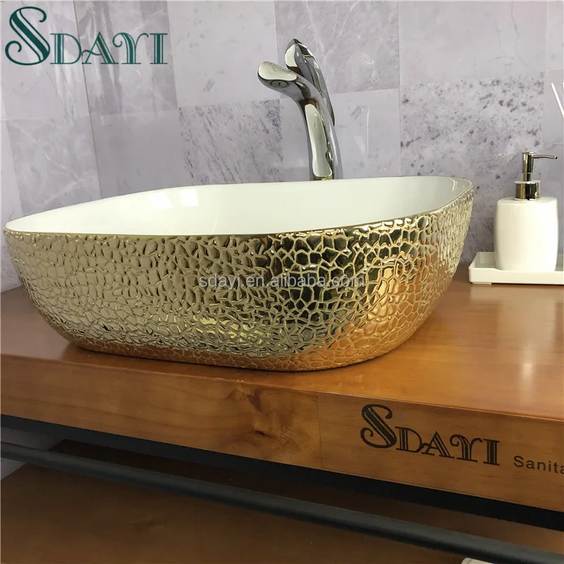 Ceramic Gold Color Wash Basin Bathroom Crocodile Design Luxury Golden ...