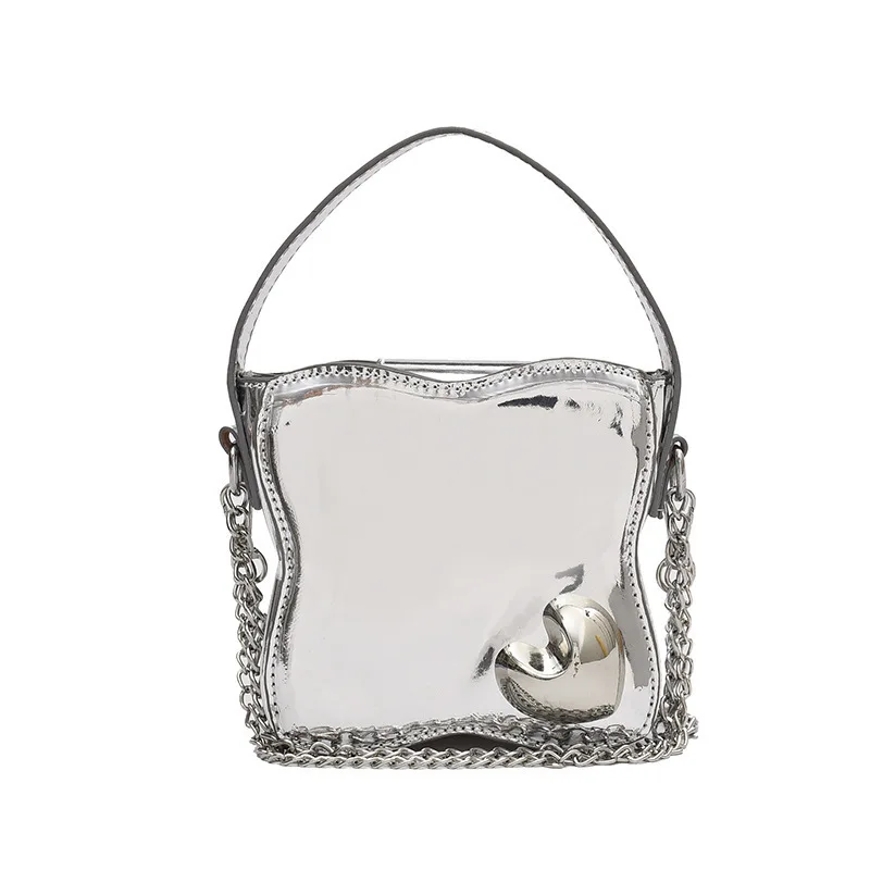 Y2k Silver Metal Chain Designer Purses Young Ladies Vintage Patent ...