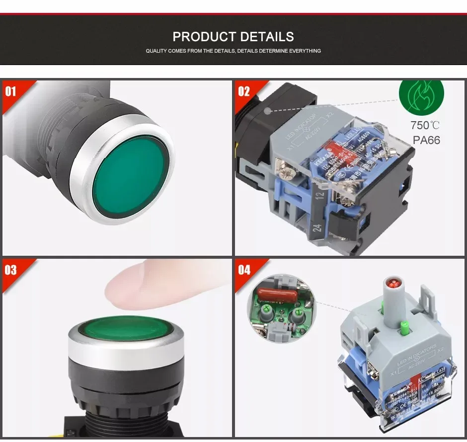 La38 Rotary Selector Mushroom Head Self-resetting Latching Momentary Illuminated Start Metal ...