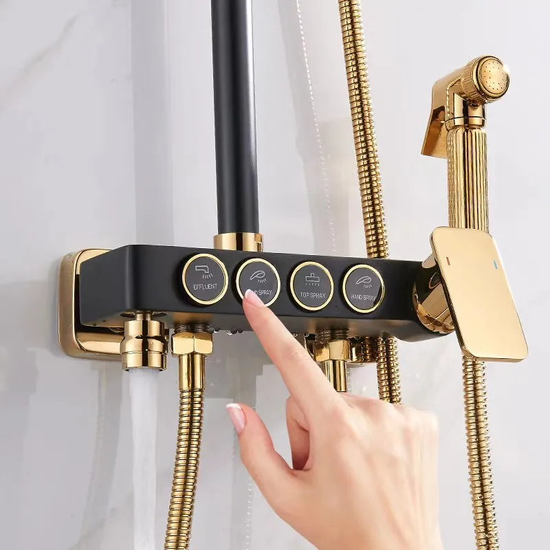 Luxury Brass Rose Gold Digital Wall Mounted Shower Set