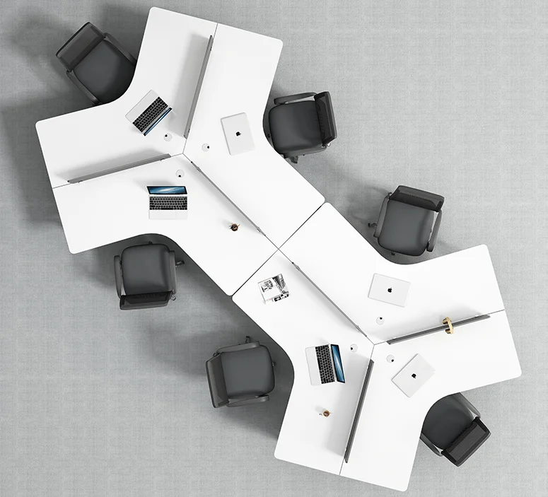 Modern 8-Seat Office Staff Room Furniture - Y-Shaped Desk