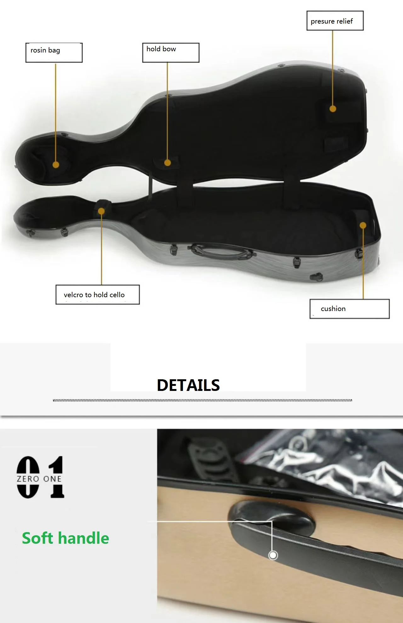 Wholesale Hard Cello Case Waterproof Carbon Fiber Cello Case 4/4 3/4 1/ ...