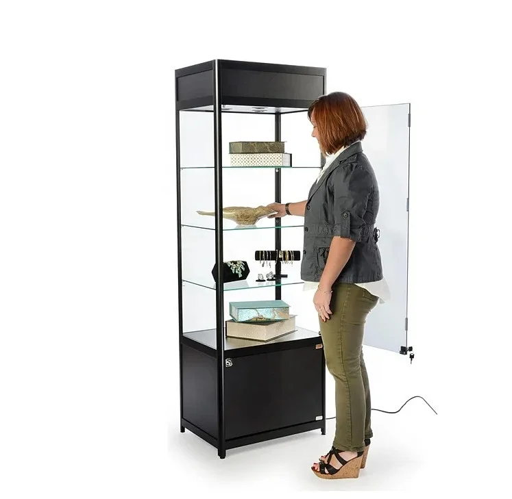 Floor Standing Tower Display Showcase Wooden Tall Display Cabinet 3 ...