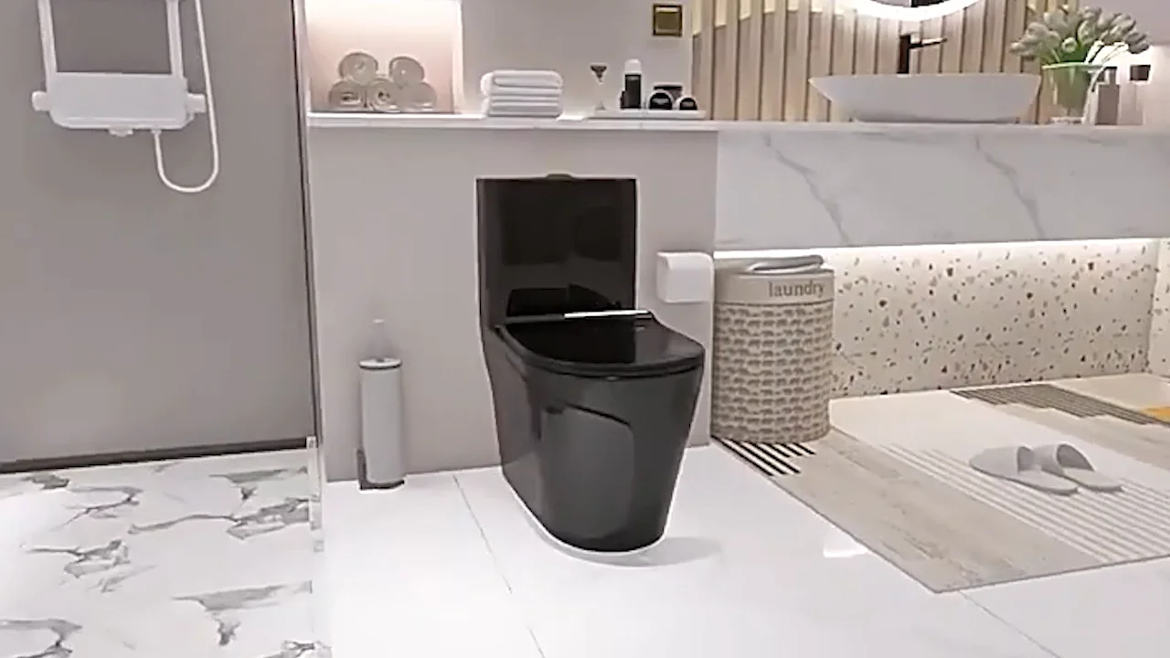 Bathroom Wc Toilet Sets One Piece Dual Flush Black Toilet Bathroom ...