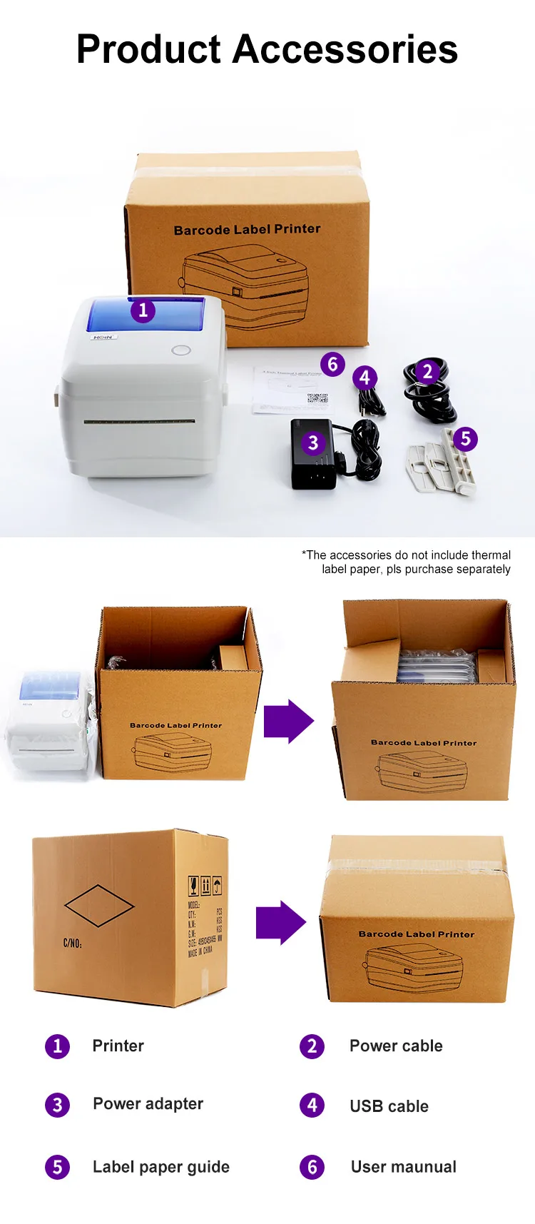 2 in 1 Label and Receipt Paper - Hoin Thermal Printer