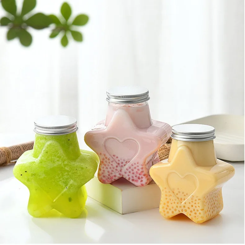 300ML Disposable Milk Tea Packaging Plastic Bottle Star Shaped Drink ...