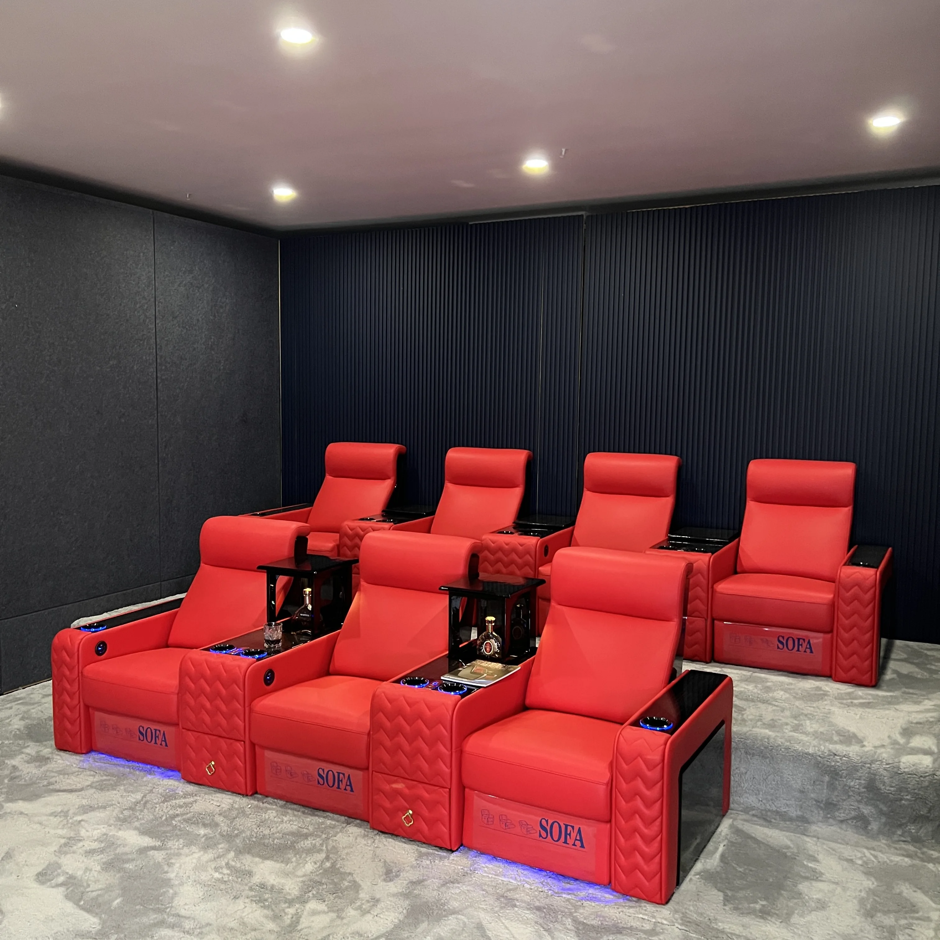 Home Furniture Electric Recliner Set Genuine Leather Media Room Theater ...