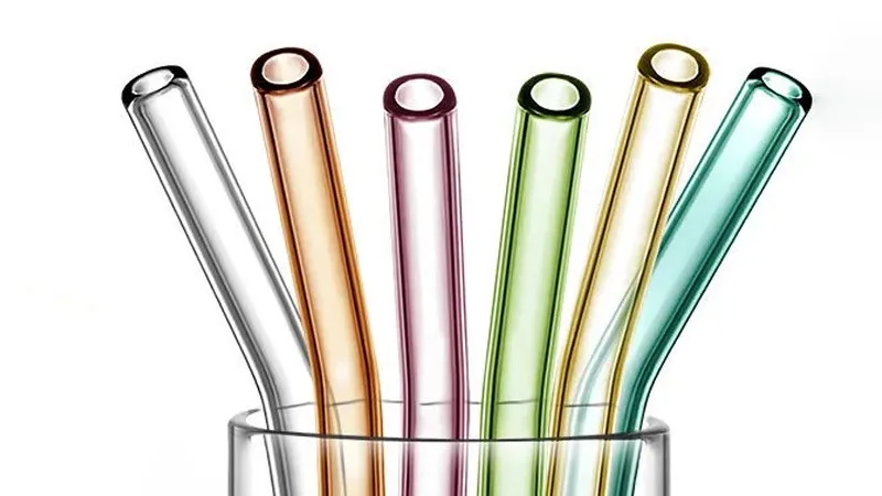 High Quality Reusable Bent Clear Colorful Glass Straw Set Custom Logo ...