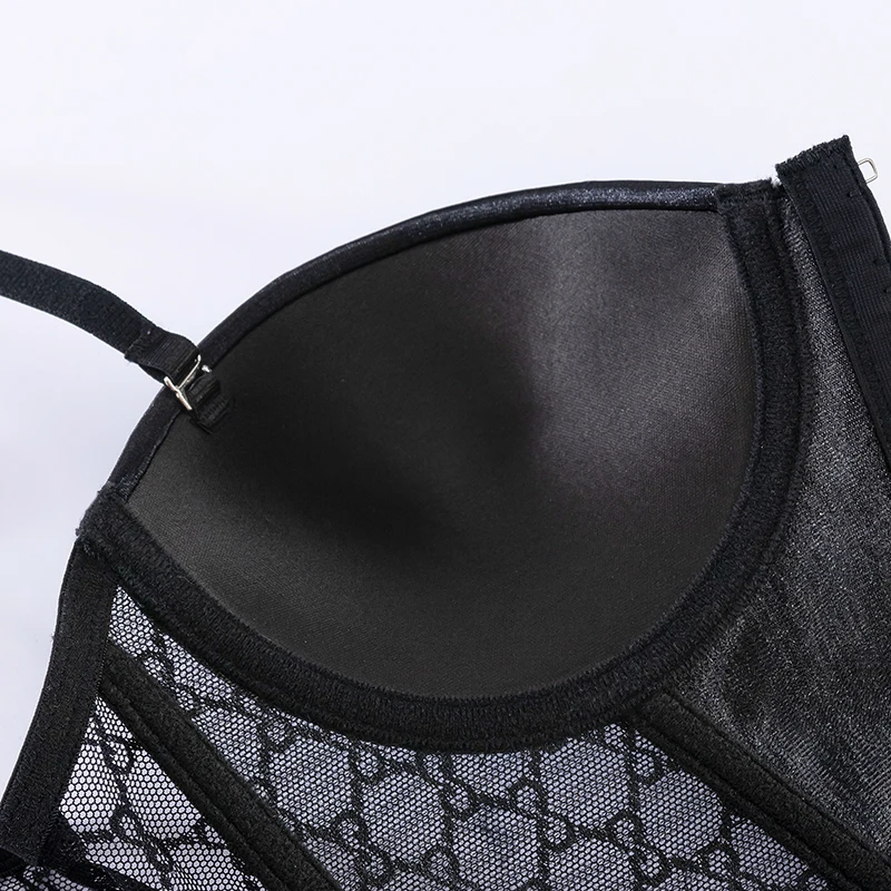 Custom Underwear Conter Front Satin And Geometric Lace Molded Cup ...
