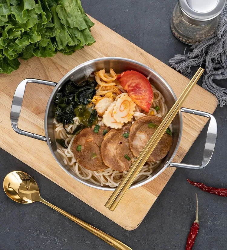 Double Handle Stainless Steel Metal Frying Pan Nordic Family High-end ...
